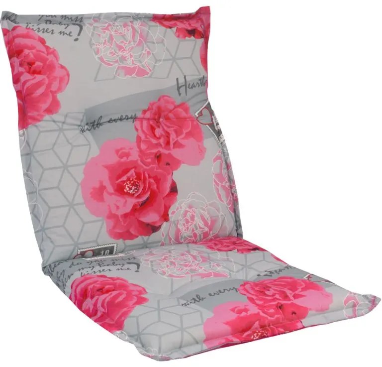 Barevný polstr na nízké židle a křesla, šedá + růžové květy, 98x50 cm