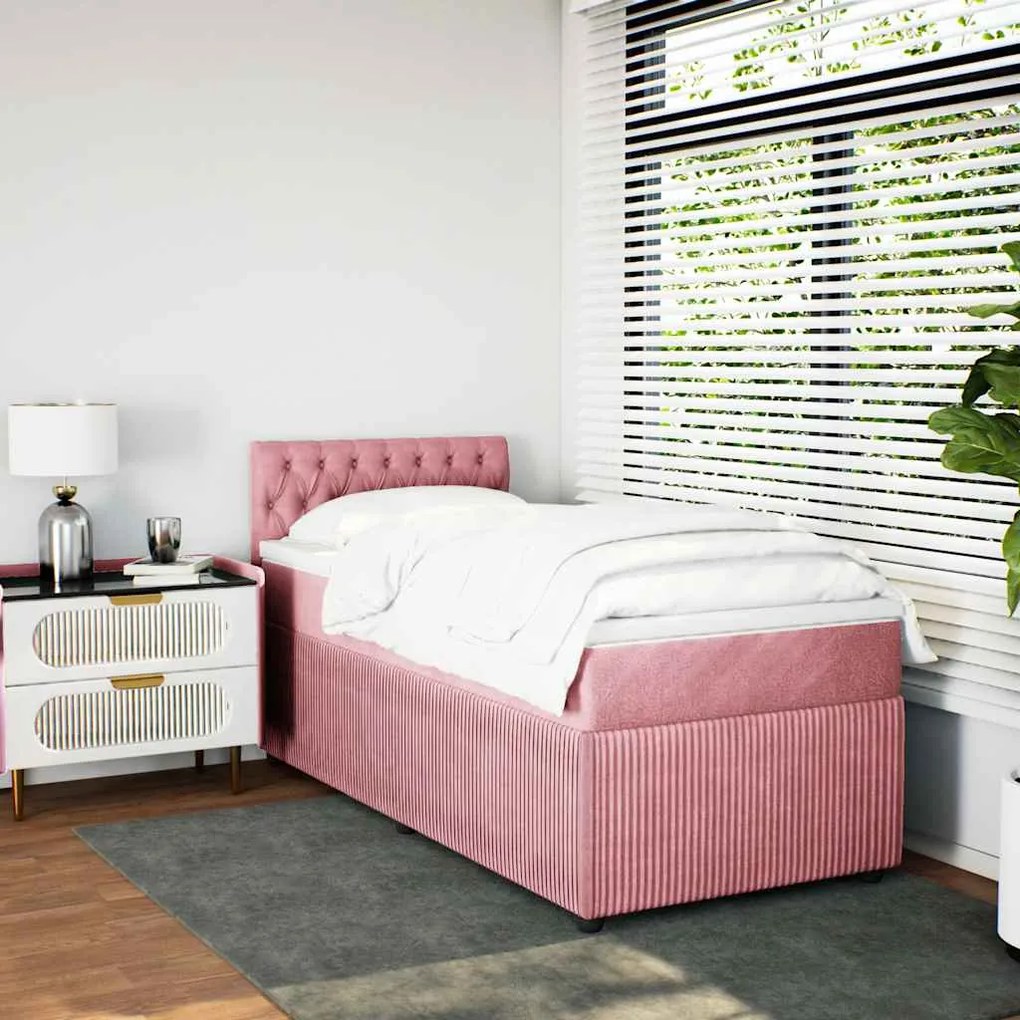 Box spring postel s matrací růžová 90x190 cm samet 3289925