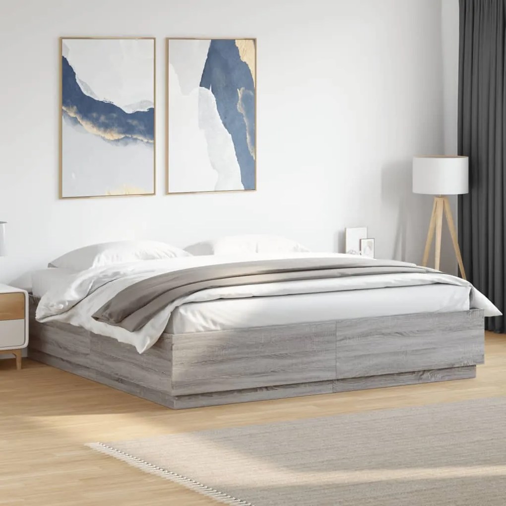 Rám postele šedý sonoma 200 x 200 cm kompozitní dřevo 3209679