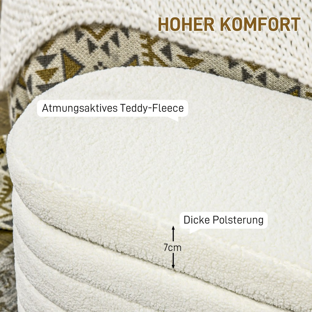 HOMCOM Ložnicová lavice s úložným prostorem a dřevěnými nohami, vysoká stabilita, plyšové rouno, nosnost 120 kg, 116x41x40,5 cm, krémově bílá