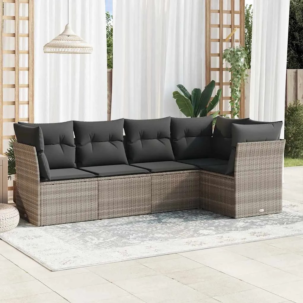 5dílná zahradní sedací souprava a podušky světle šedá polyratan 3249441