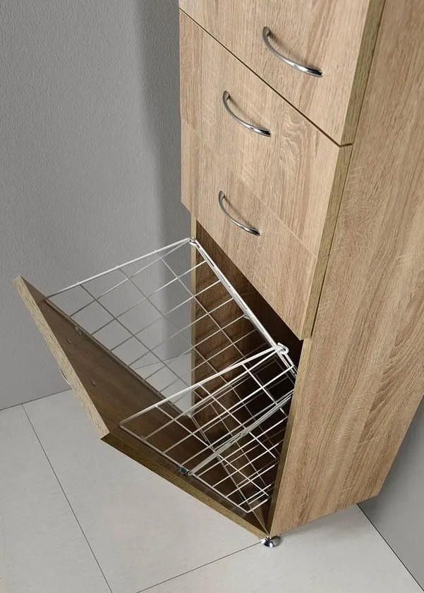 Aqualine Aqualine, ZOJA/KERAMIA FRESH skříňka vysoká s košem 35x184x29cm, levá, dub platin, 51232