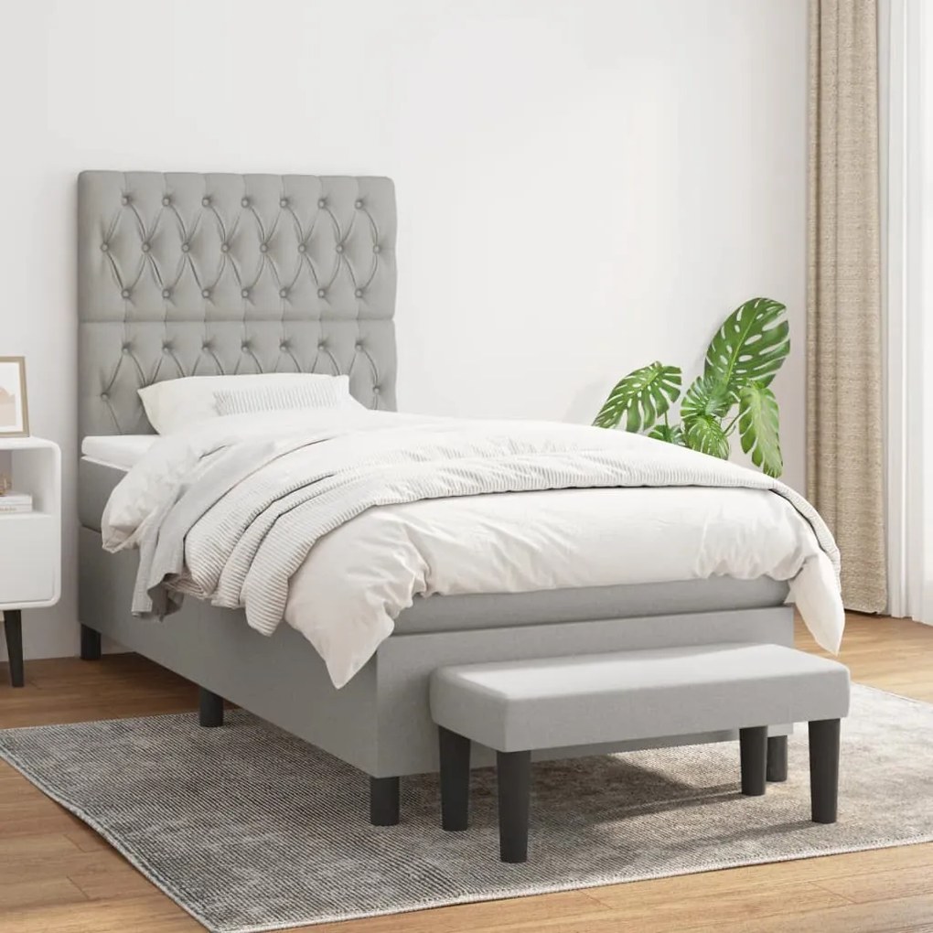 Box spring postel s matrací světle šedý 100 x 200 cm textil 3136813