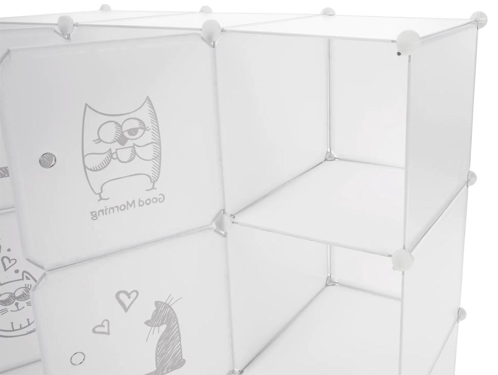 Dětská modulární skříň, bílá / hnědý dětský vzor, KITARO