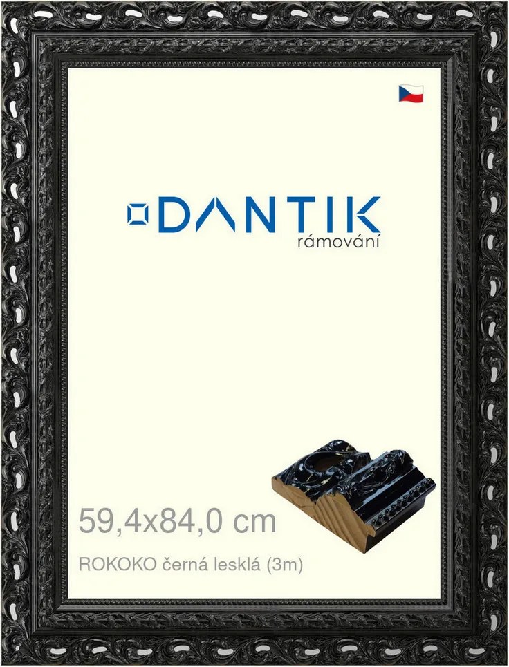 DANTIK rámeček 59,4x84 | ROKOKO černá lesklá (Plexi Čiré)