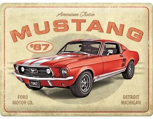 Plechová cedule Ford Mustang - GT 1967 Red, (40 x 30 cm)