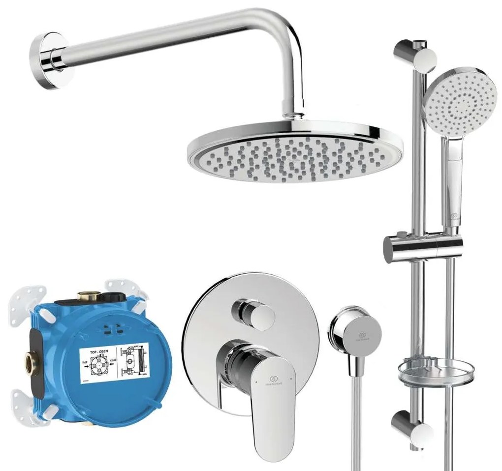 Ideal Standard Cerafine O - Sprchový set s baterií pod omítku, s tělesem, 3 proudy, průměr 20 cm, chrom BD190AA