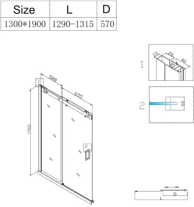 BPS-koupelny Posuvné sprchové dveře HYD-PD03E 130 cm chrom/transparent pro instalaci do niky - bez vaničky