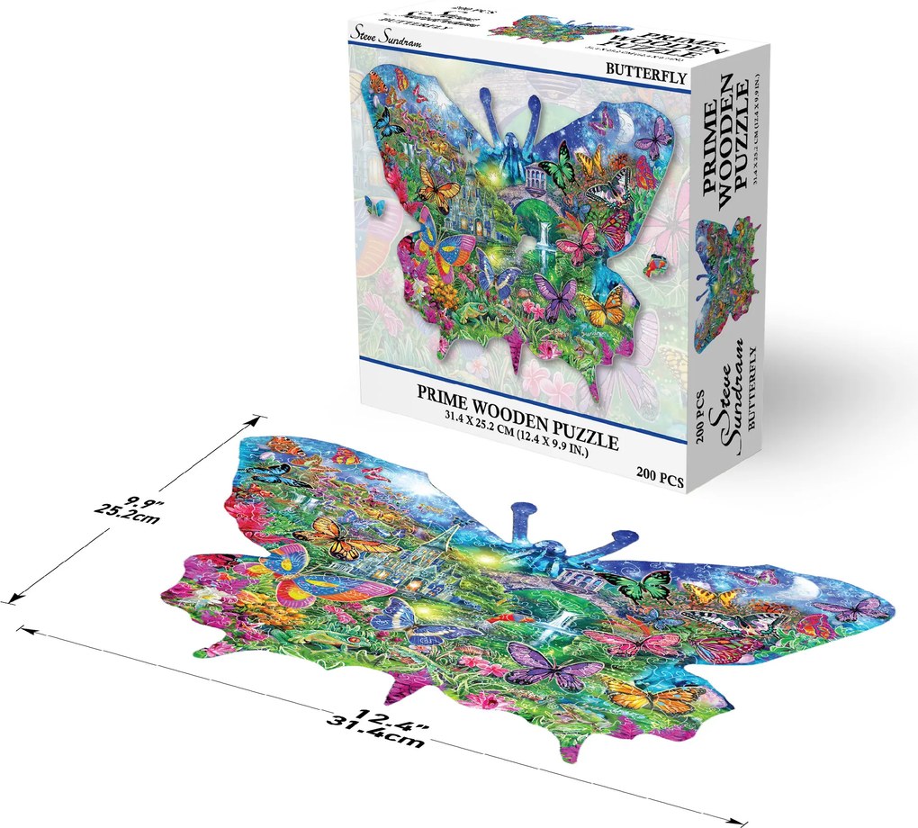PRIME 3D Dřevěné PUZZLE - Motýl 200 dílků