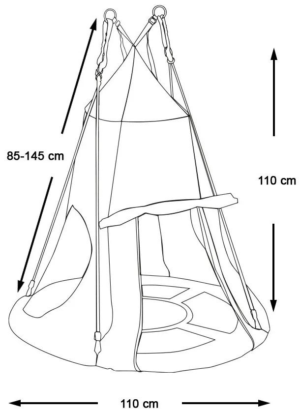 Závěsná houpačka ve tvaru kruhu, 110 cm - modrá, se stanem