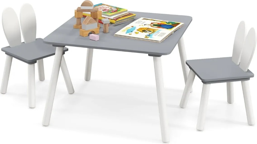 Costway Dětský stůl se 2 židlemi 3 kusy. Kindersitzgruppe mit Massivholzbeine