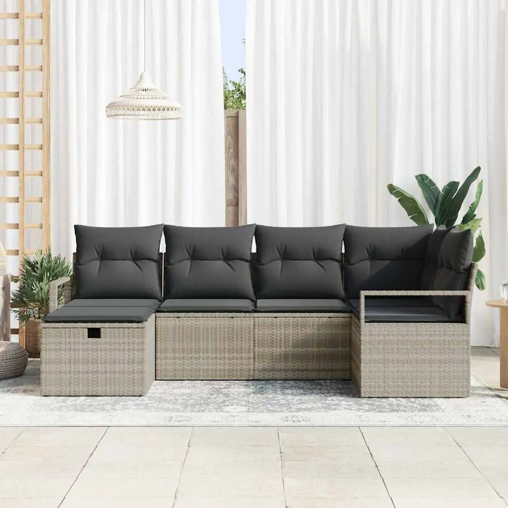 Set pohovek 6 ks 6-Počet míst Světle šedá polyratan 3359181