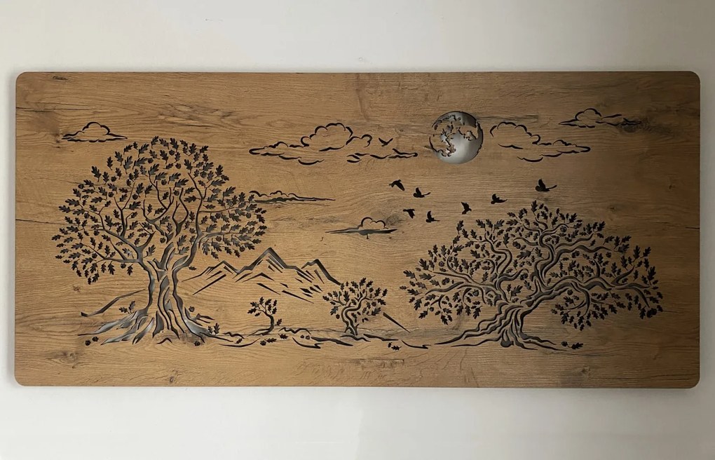 Li-Go "Čtyři duby a měsíc" světelný obraz 230V 130x60 cm provedení povrchu: jedle