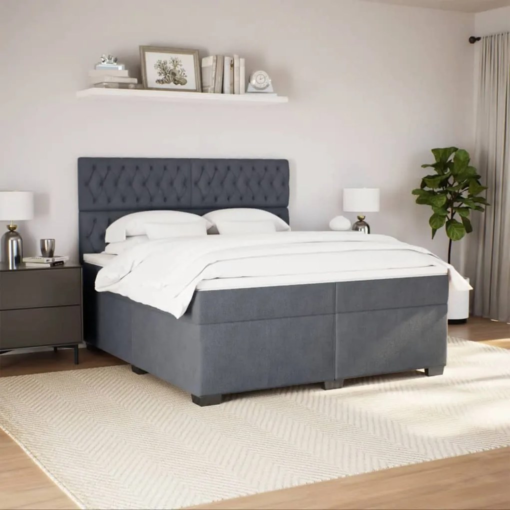 Box spring postel s matrací tmavě šedá 200x200 cm samet 3293309