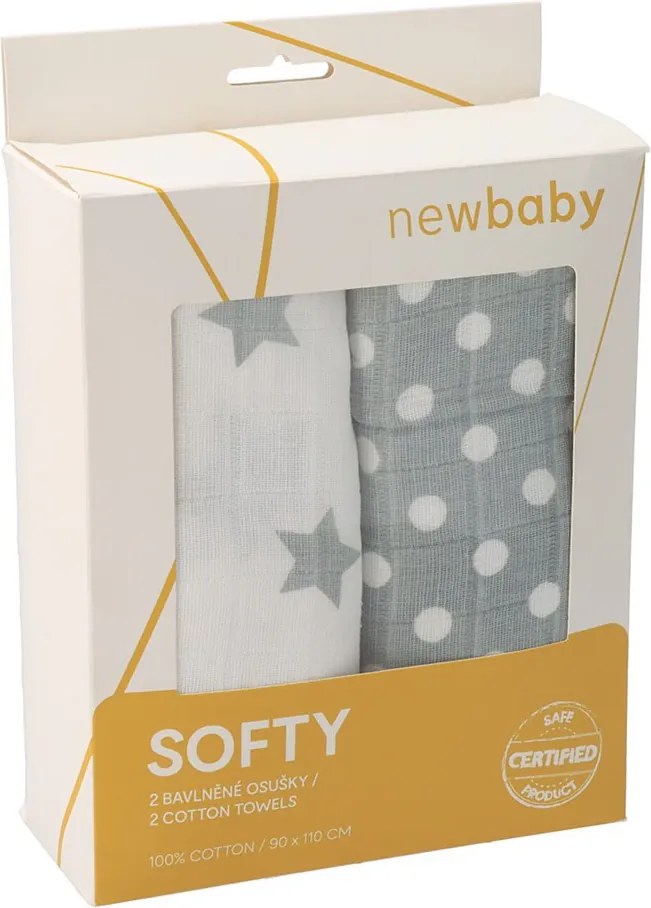 Látková tetra osuška New Baby Softy 90 x 110 cm 2 ks šedo-bílá
