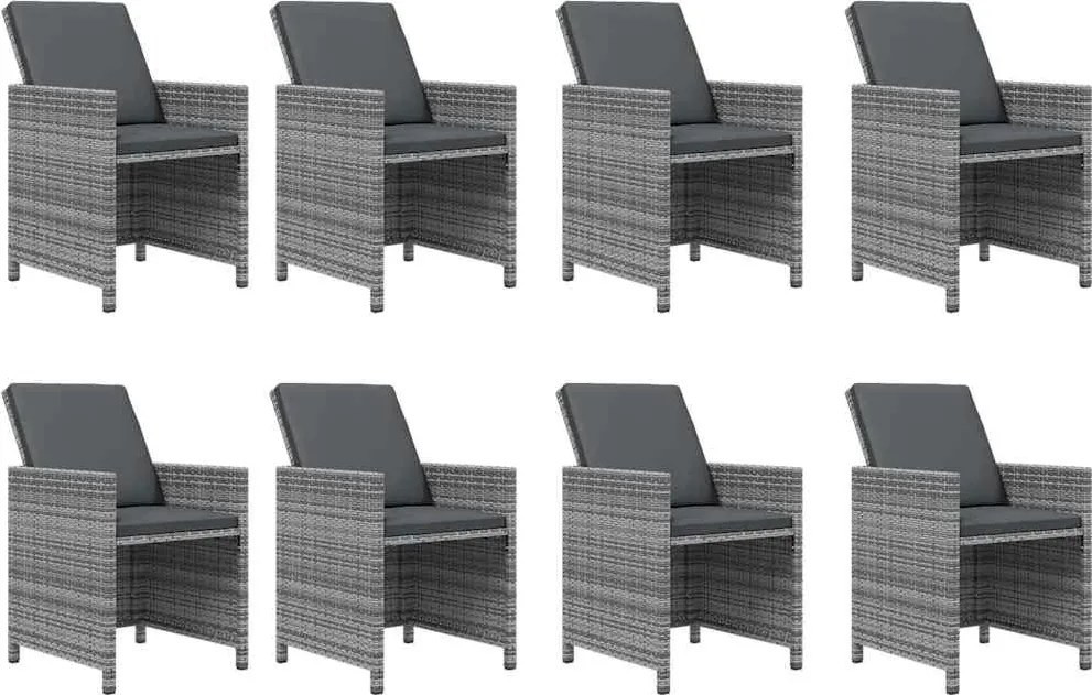 9dílný zahradní jídelní set s poduškami polyratan šedý 3095563