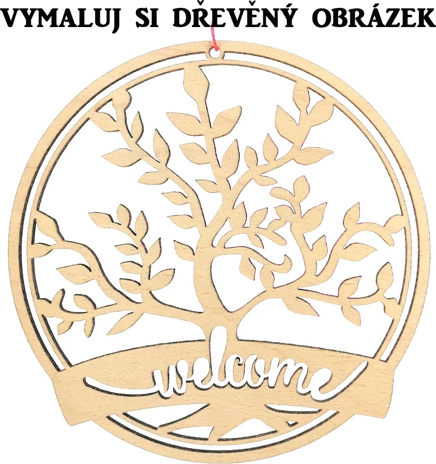 AMADEA Dřevěný obrázek k vymalování strom v kruhu - welcome, průměr 17 cm