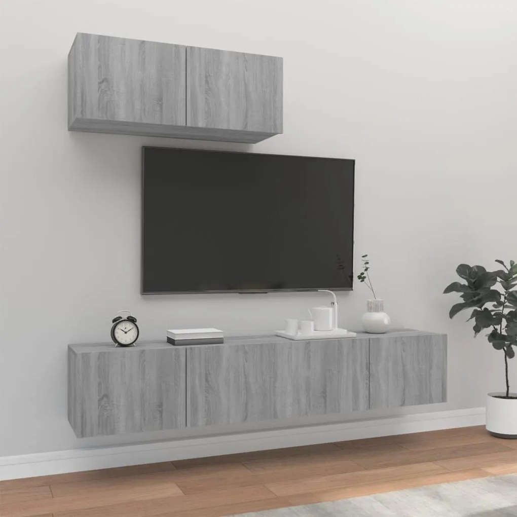 3dílný set TV skříněk šedý sonoma kompozitní dřevo - Default Title