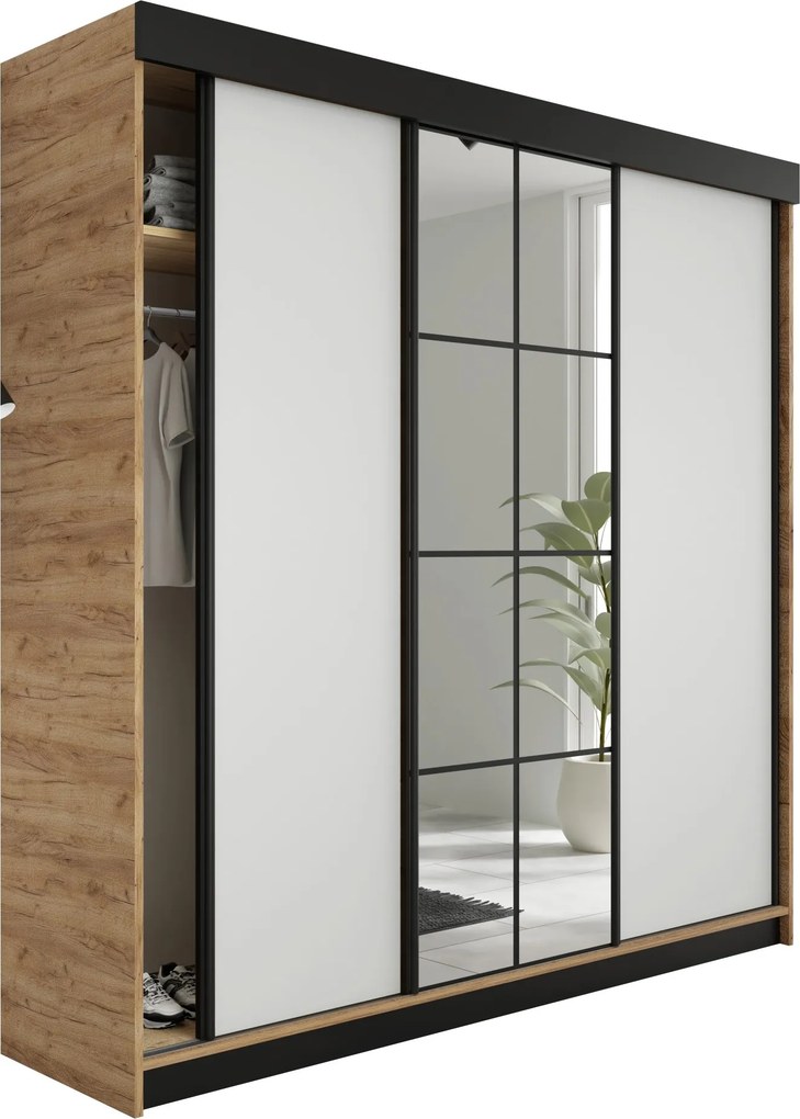 Posuvná skříň LAMARO dub Craft zlatý a bílý - 200x205x59cm