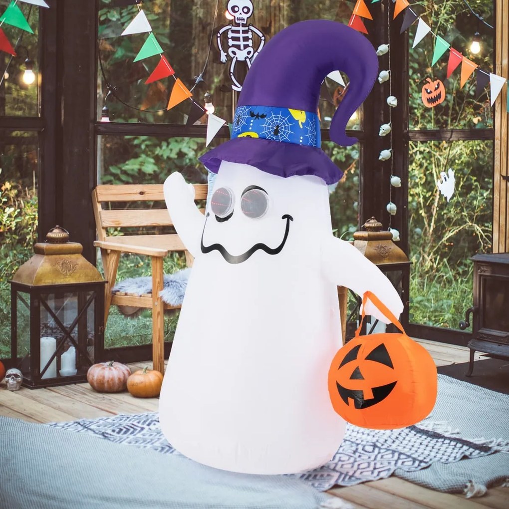 Costway 180 CM LED nafukovací halloweenský duch s dýní Venkovní hrozná dekorace