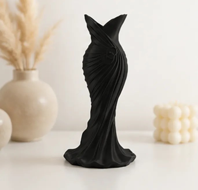 váza, styl půvab, plast, 12x4x4 cm, černá, Dekorino VD0260020