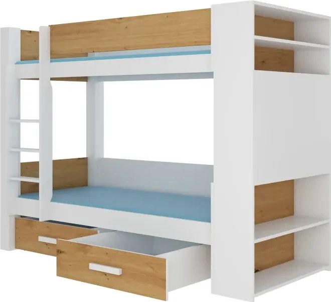 Dvoupodlažní postel pro dvě osoby s matracemi GARET 200x90 – artisan