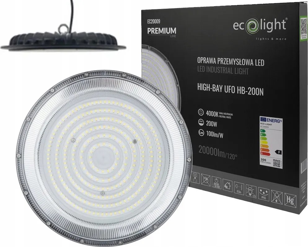 Průmyslová lampa High Bay Ufo Led 200W IP65 bílá Neutrální barva