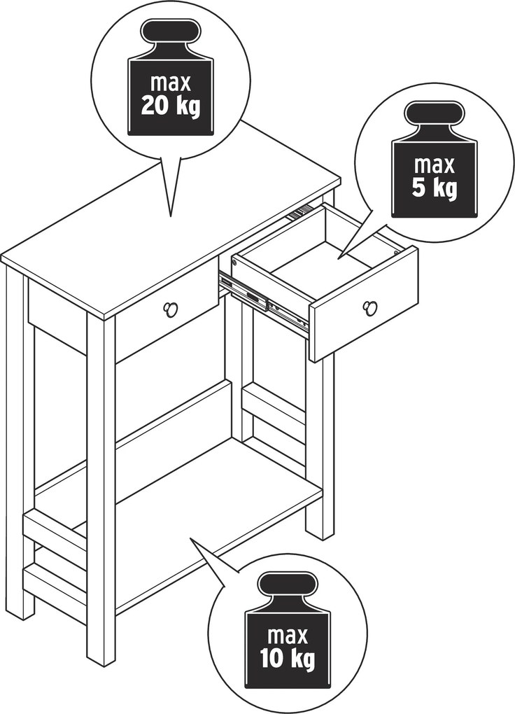 Tchibo - Konzolová skříňka se 2 zásuvkami - barva: bílá