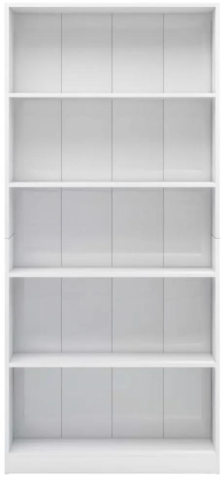 Petromila 5patrová knihovna bílá s vysokým leskem 80x24x175cm dřevotříska