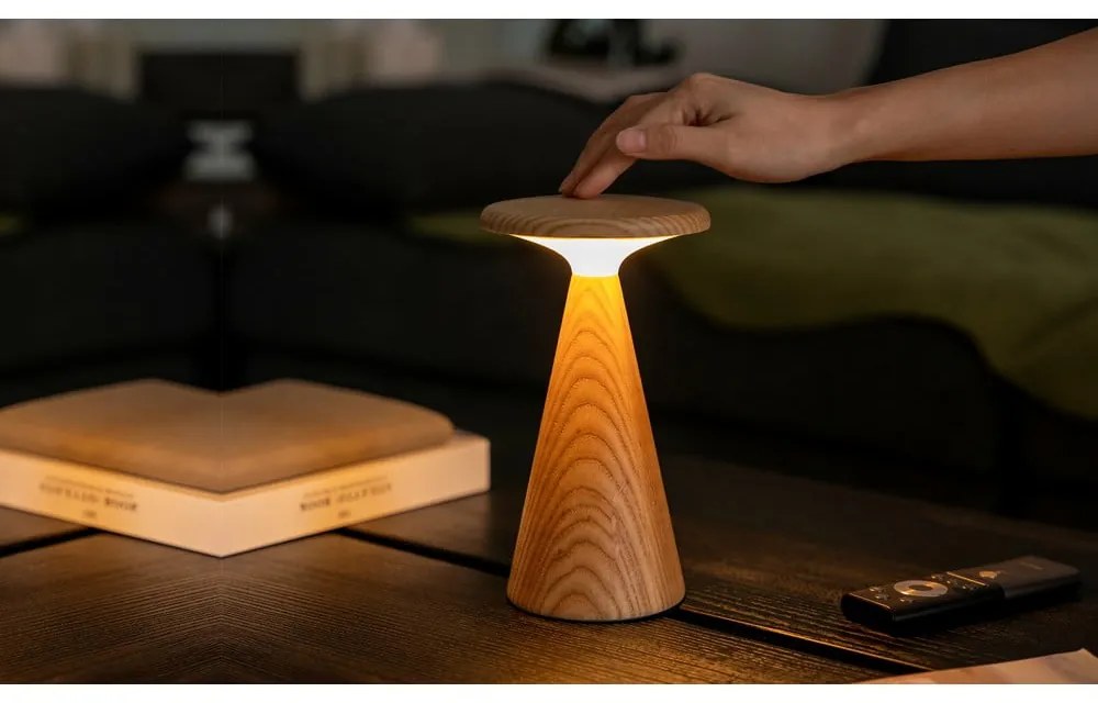 LED stolní lampa v přírodní barvě s dřevěným stínidlem (výška 21 cm) Sylva – Gingko
