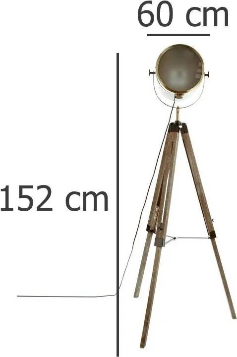 Podlahová lampa trojnožka hnědá, industriální, ve tvaru reflektoru,