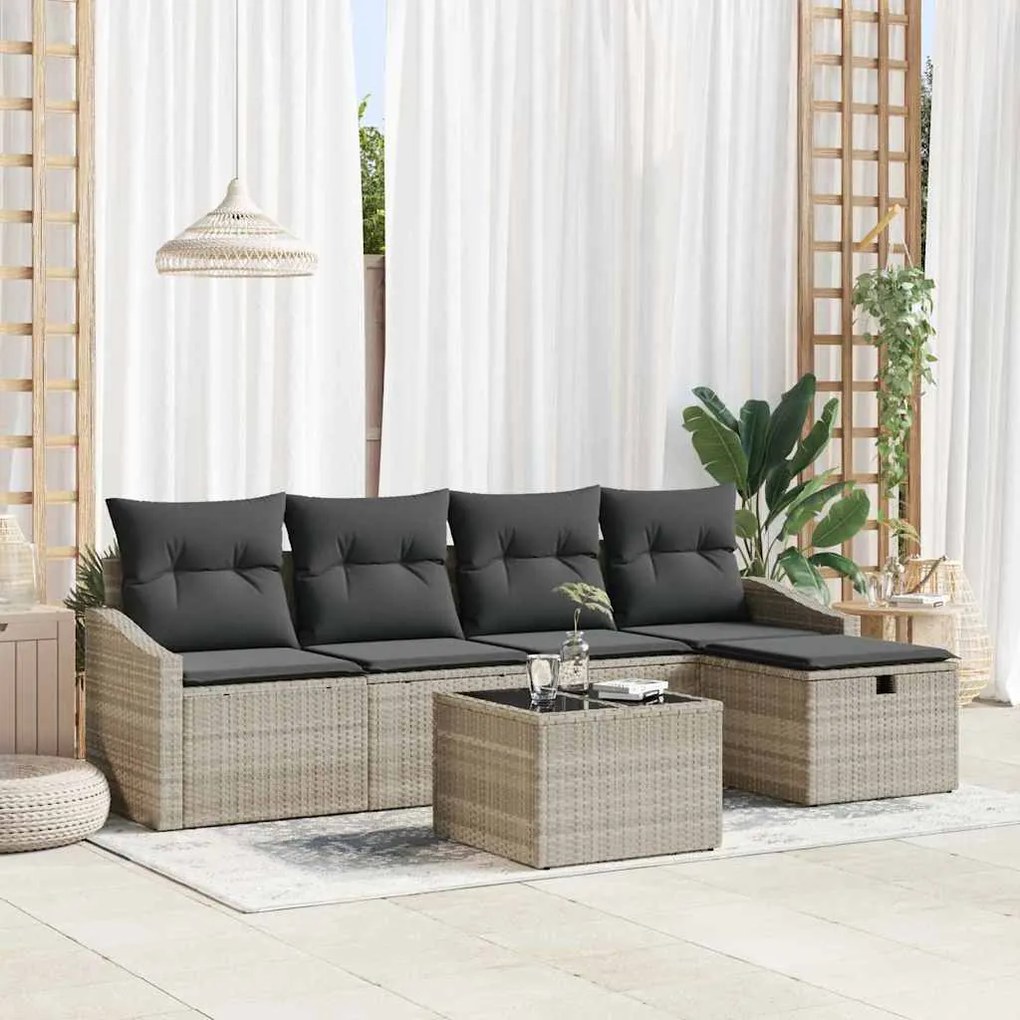 Set pohovek 6 ks Světle šedá polyratan 3359271