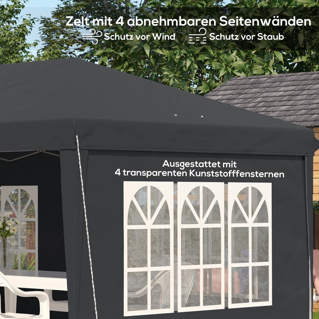 Outsunny Pavilon cca 3x6 m Vodotěsný skládací pavilon se 4 bočními stěnami, oknem Ochrana proti UV záření Přepravní taška černá