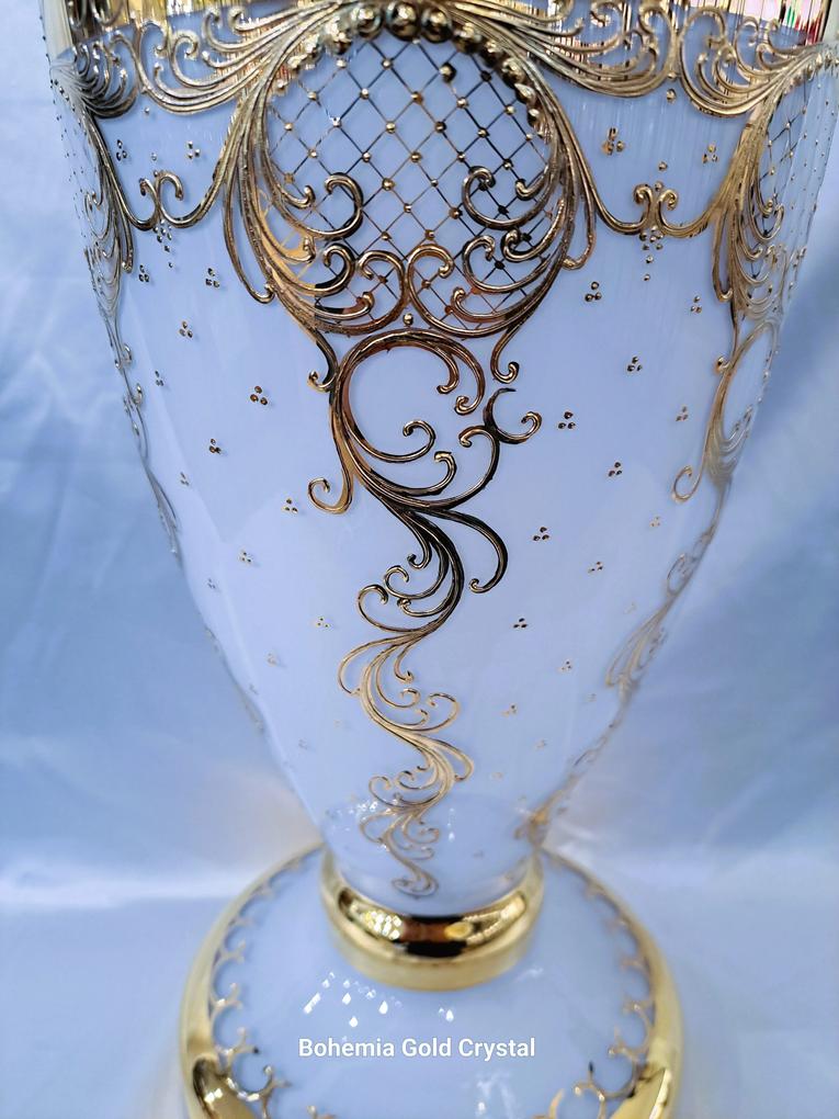 Váza otevřená se zlatem a smaltem 50 cm - Bílá