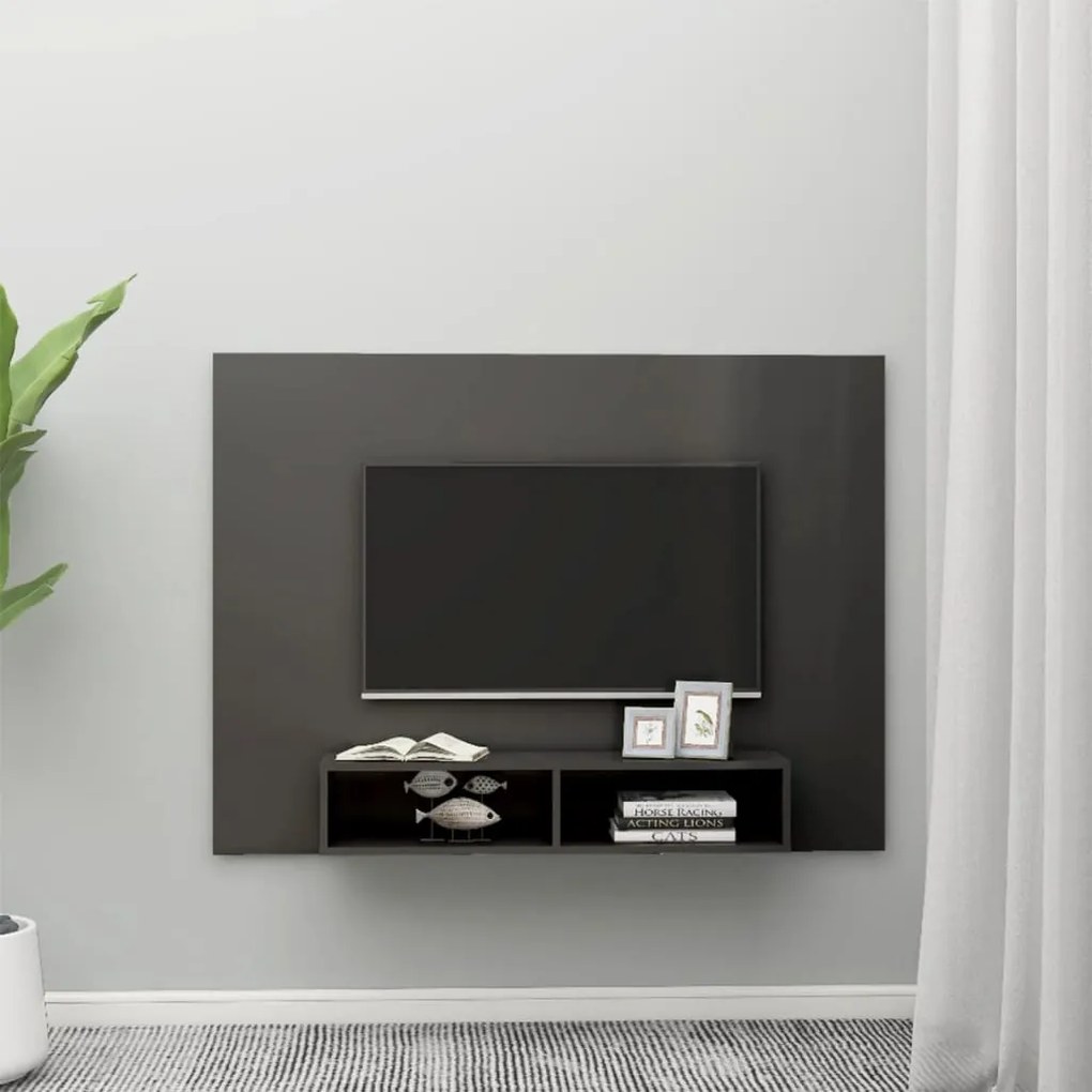 vidaXL Nástěnná TV skříňka šedá vysoký lesk 135x23,5x90 cm dřevotříska