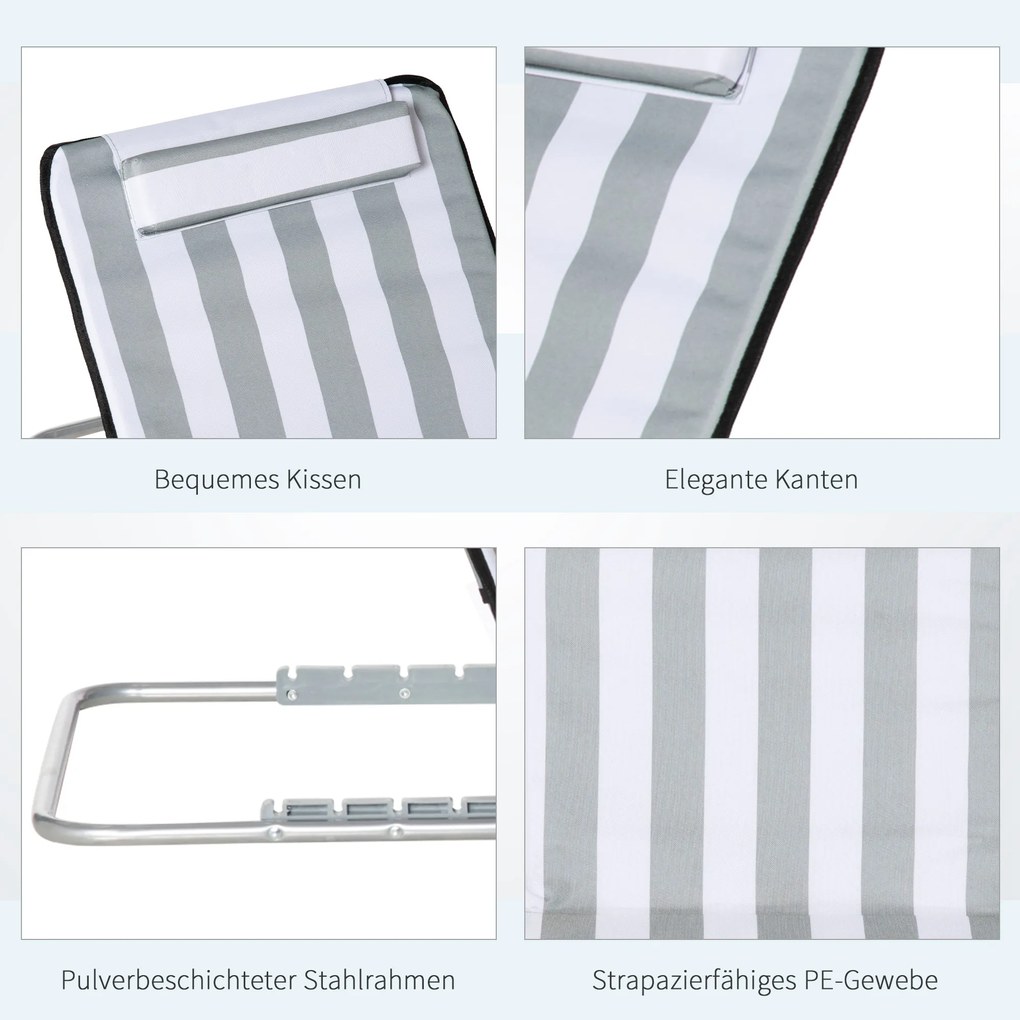 Lehátko skládací zahradní lehátko s polštářem pod hlavu Lehátko s opěradlem nastavitelným v 5 směrech Taška na přenášení Světle šedá barva