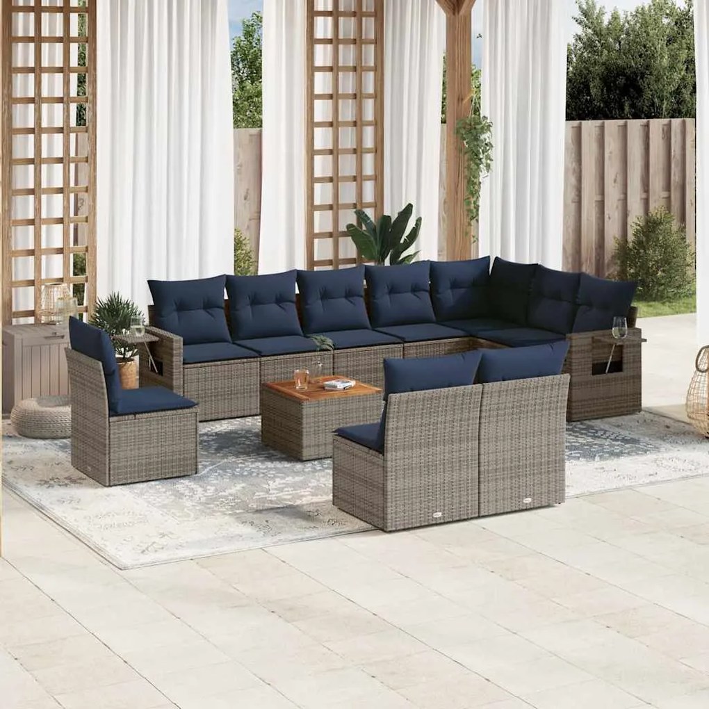 11dílná zahradní sada pohovek s polštáři šedá polyratan 3224619