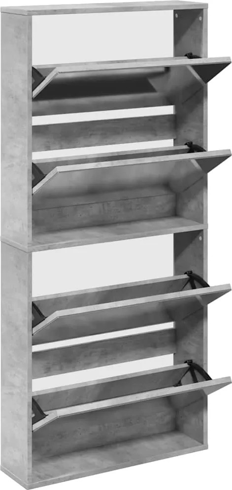Botník se zrcadlem 4patrový betonově šedý 63 x 17 x 134 cm 3228275