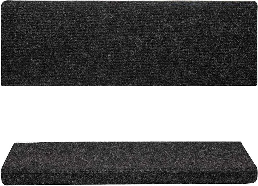 Schodové rohože samolepicí 15 ks 65 x 21 x 4 cm černé s obdélníkovým okrajem 134563