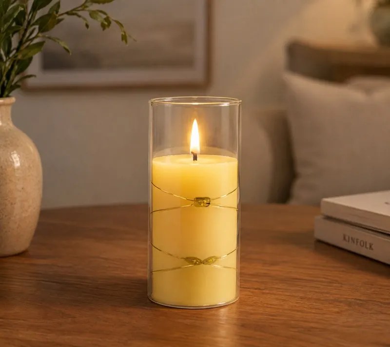 Bellatex Svíčka LED zdobený vklad Béžová 12.5x5 cm