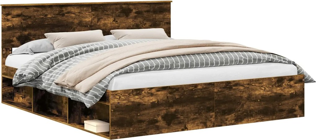 Rám postele s čelo Kouřový dub 200 x 200 cm Kompozitní dřevo 3407836