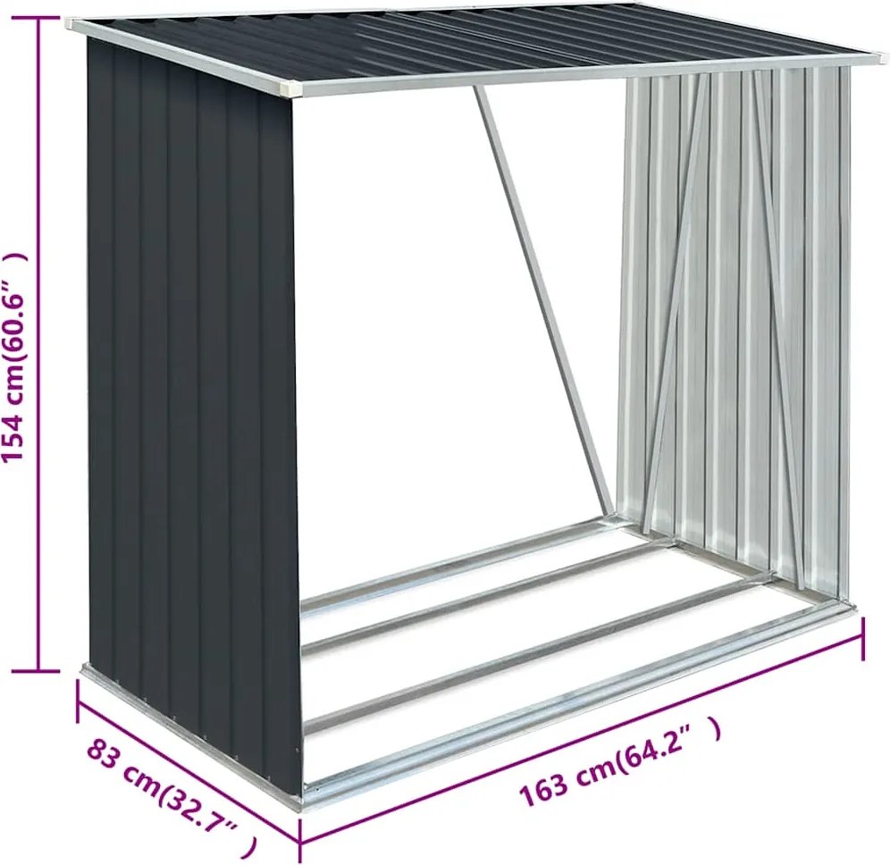 vidaXL Zahradní kůlna na dříví pozinkovaná ocel 163x83x154 cm antracit
