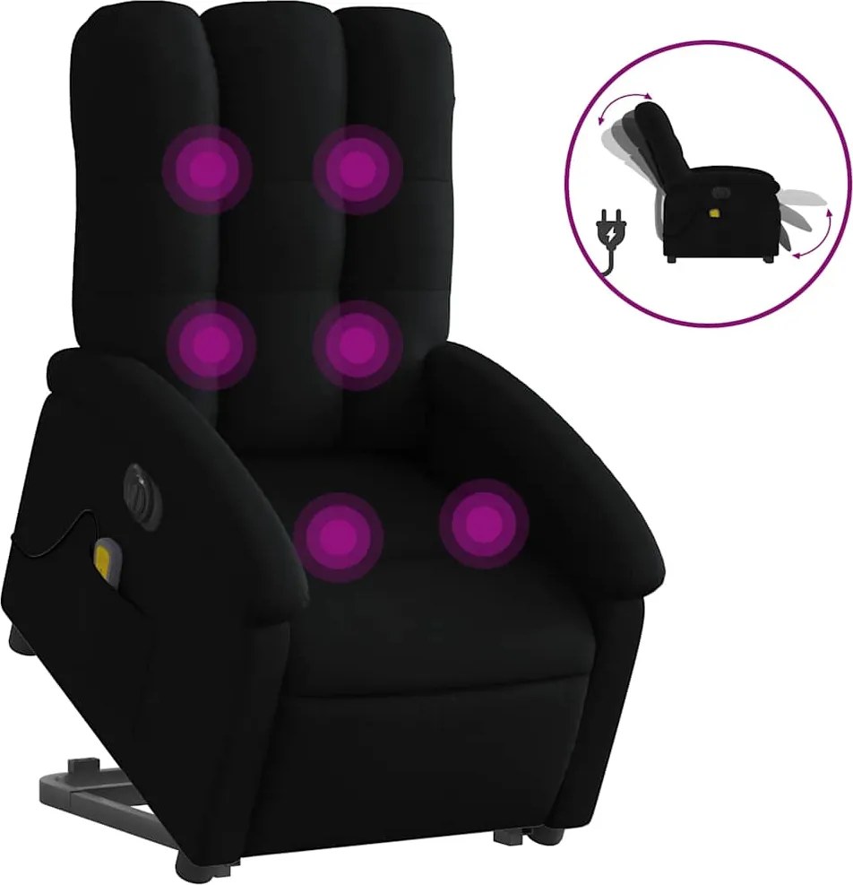 Elektrické zvedací masážní polohovací křeslo černé textil 3204130