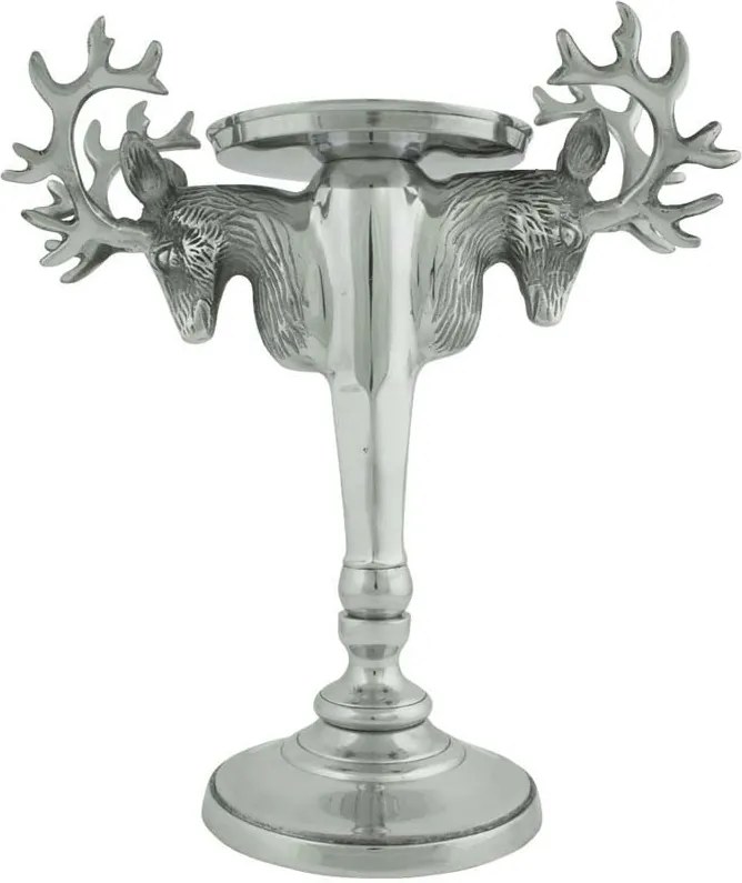 Stříbrný kovový barokní svícen s jeleny - 24*12*28cm