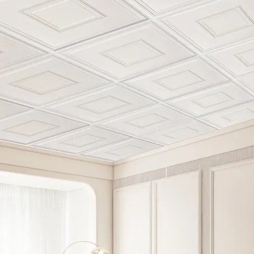 Stropní dlaždice 12-balení 24 × 24 V PVC Snadná instalace Bílá geometrická