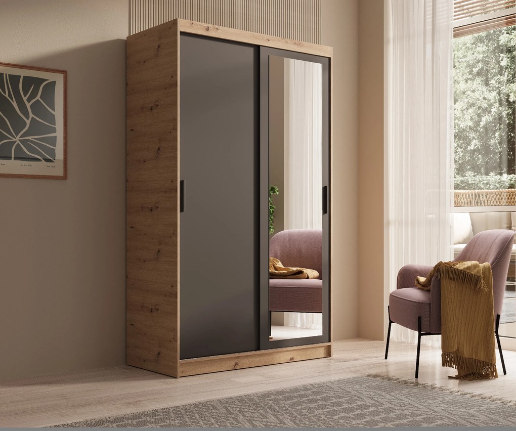 ADRK Furniture Šatní skříň s zrcadlem Hailey 120 SW-HAI-120-AB
