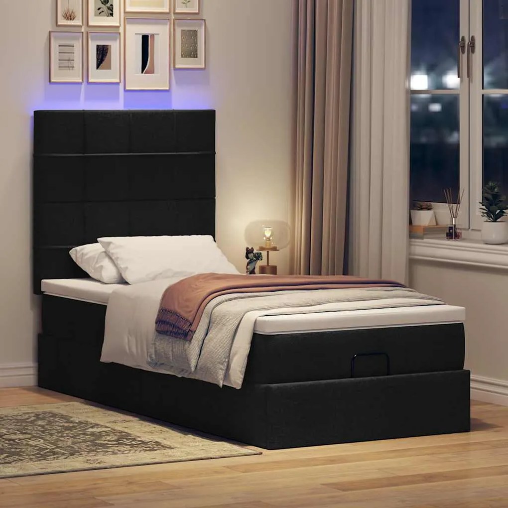 Osmanský rám postele s matrací černá 90x190cm textil 3313970