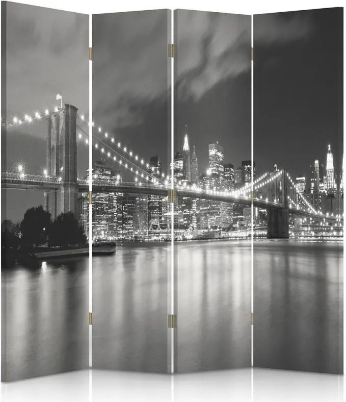Paraván - Brooklyn Bridge At Night | čtyřdílný | oboustranný 145x150 cm