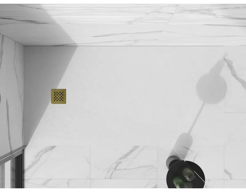 Mexen Stone+, obdélníková vanička z minerálního kompozitu 180 x 80 cm, bílá, zlatá lesklá krytka, 44108018-G