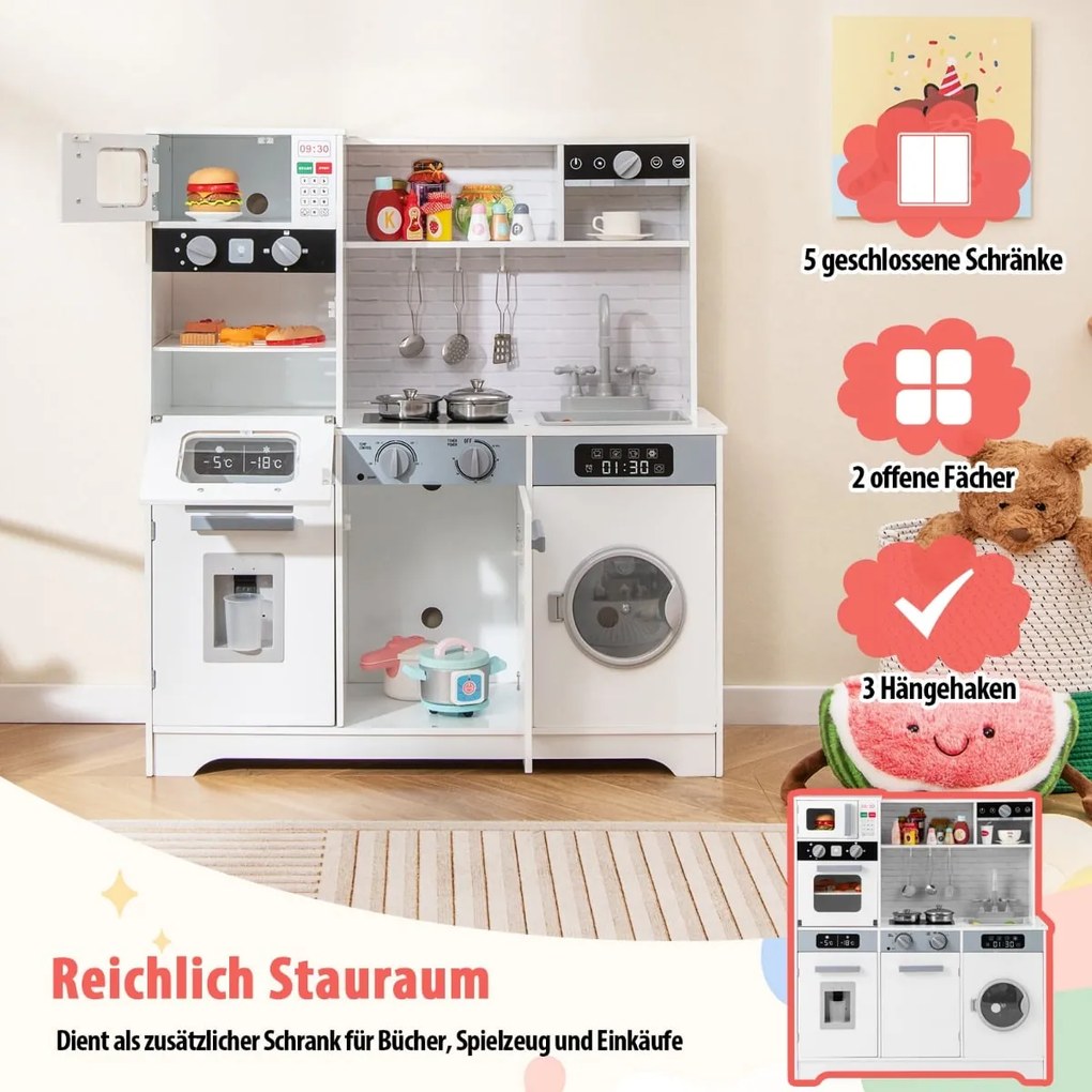 Costway Dřevěná kuchyňka na hraní s dřezem a kohoutkem. Kuchyňka na hraní rolí